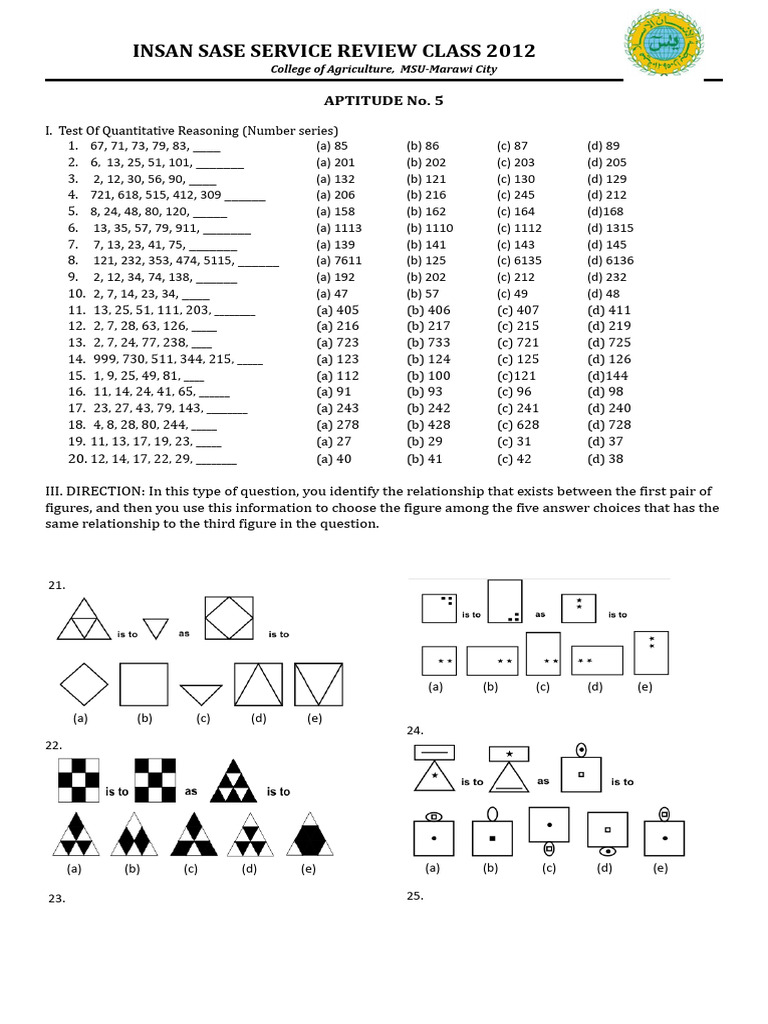 (MSU SASE) APTITUDE-No.-5 | PDF