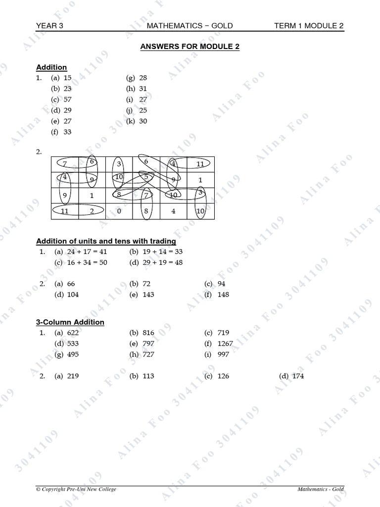 Year 3 Math Module 2 Answers | PDF