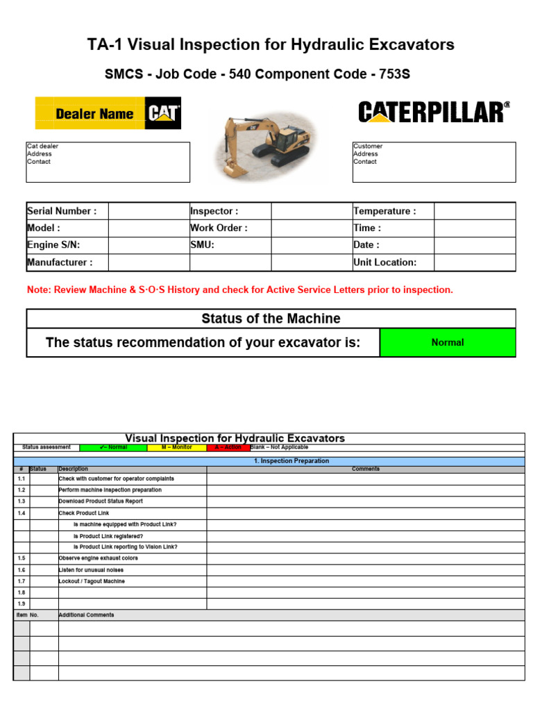TA1 Form For Excavator | PDF | Leak | Turbocharger