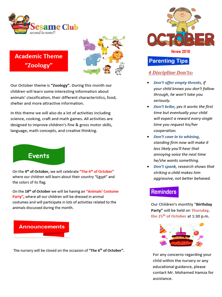 October Nursery Events and Activities | PDF