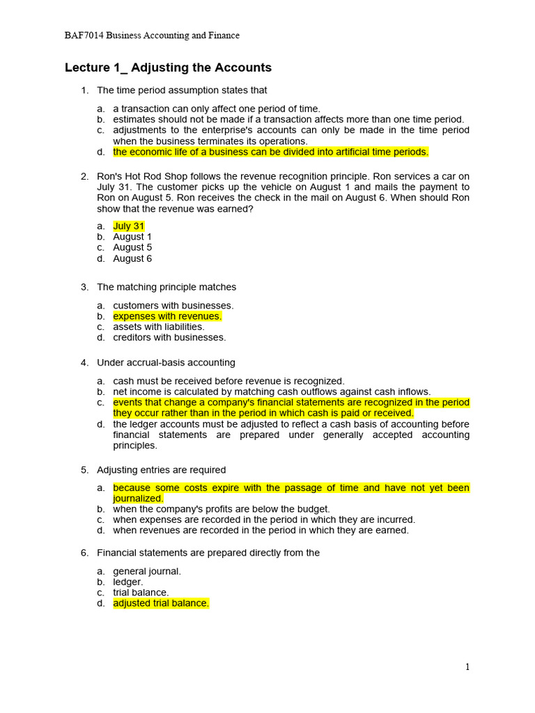 Lecture 1_Adjusting the Accounts_Q | PDF | Revenue | Expense