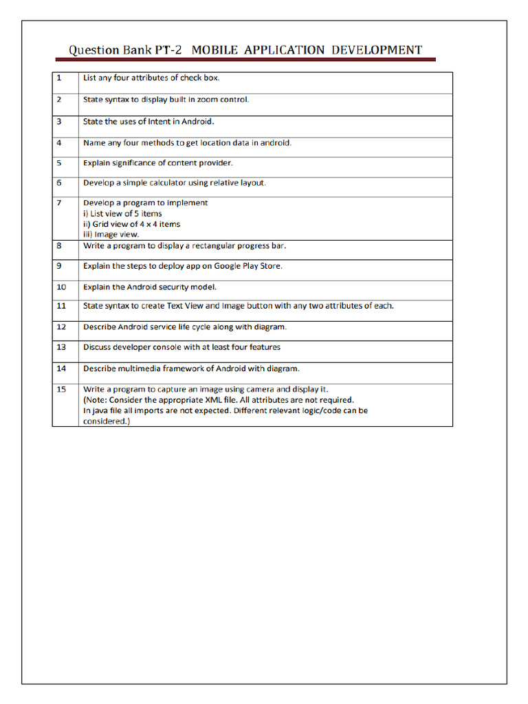 PT2 MAD Question Bank Answer | PDF | Google Play | Android (Operating ...