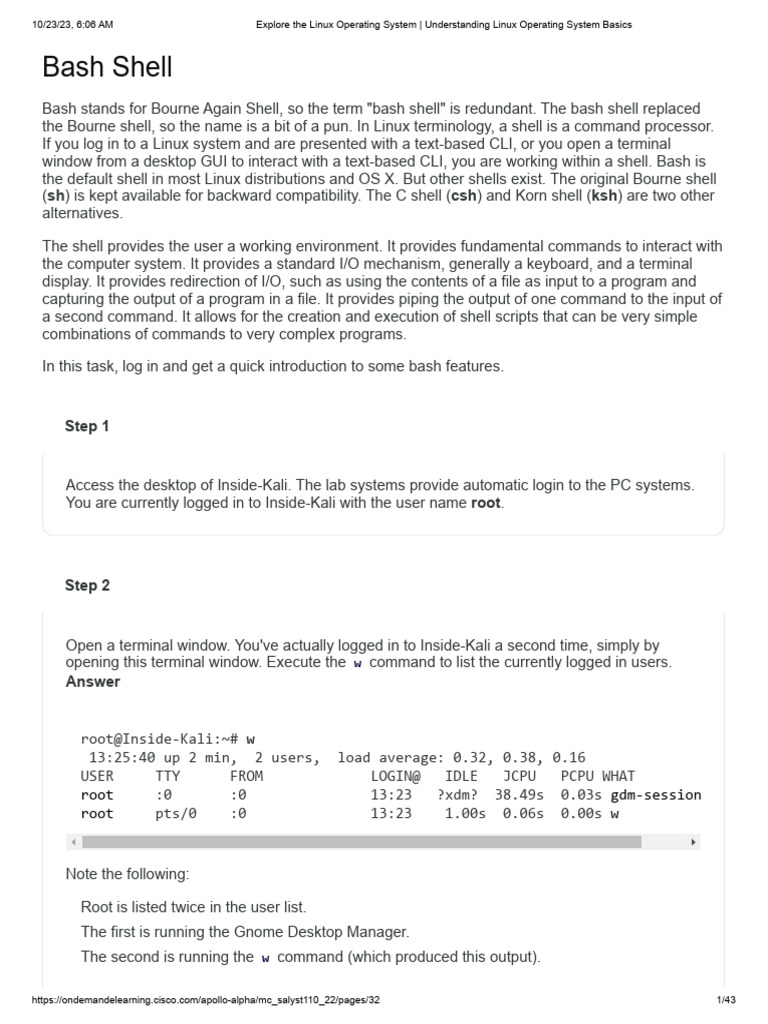 Lab Explore The Linux Operating System Pdf Shell Computing Command Line Interface 9623