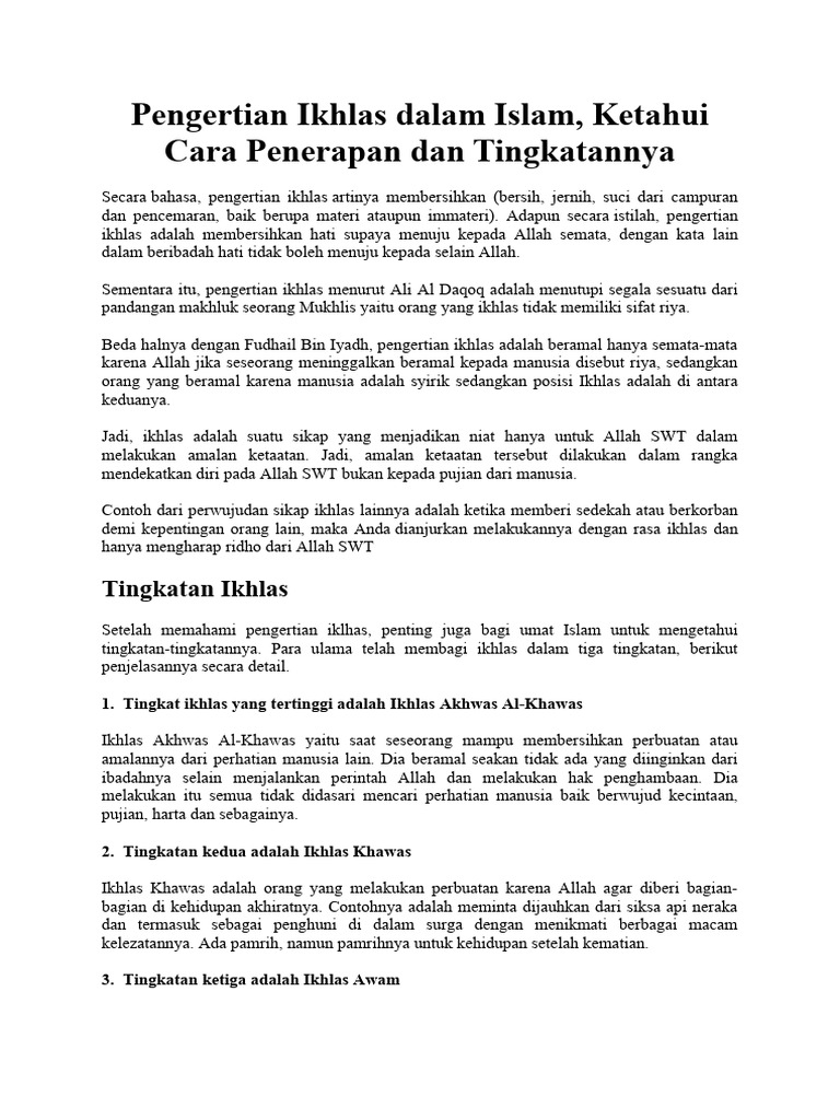 Pengertian Ikhlas Dalam Islam | PDF