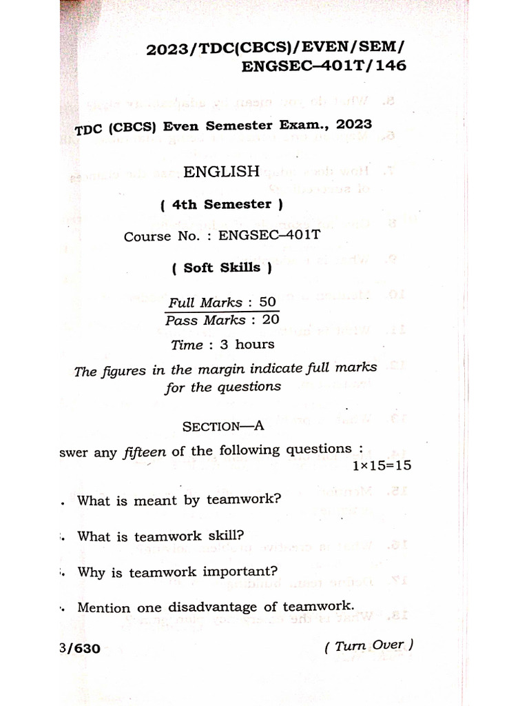 English Sec (2023) even sem | PDF