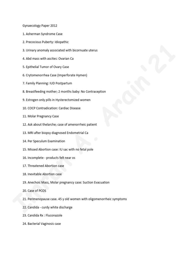 Gynae Semester JSMU Batch 2012 | PDF | Combined Oral Contraceptive Pill | Sexual Anatomy