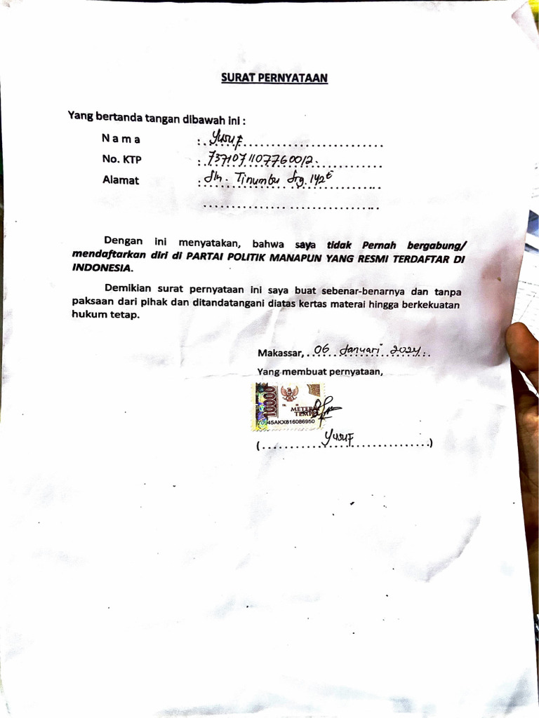 Contoh Surat Pernyataan Sipol | PDF