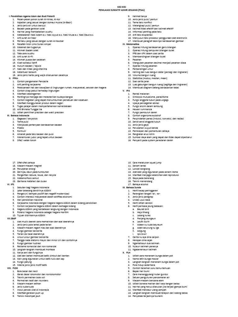 Kisi-Kisi PSAJ 2023-2024 | PDF