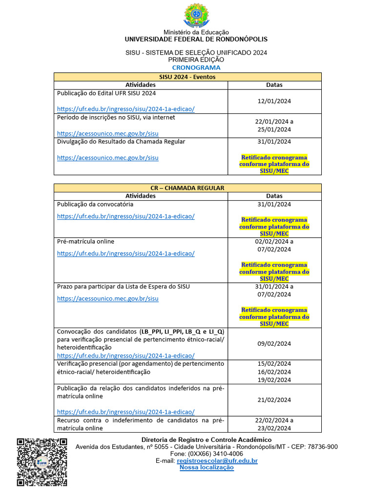 Cronograma SiSU 2024 1a Edicao | PDF