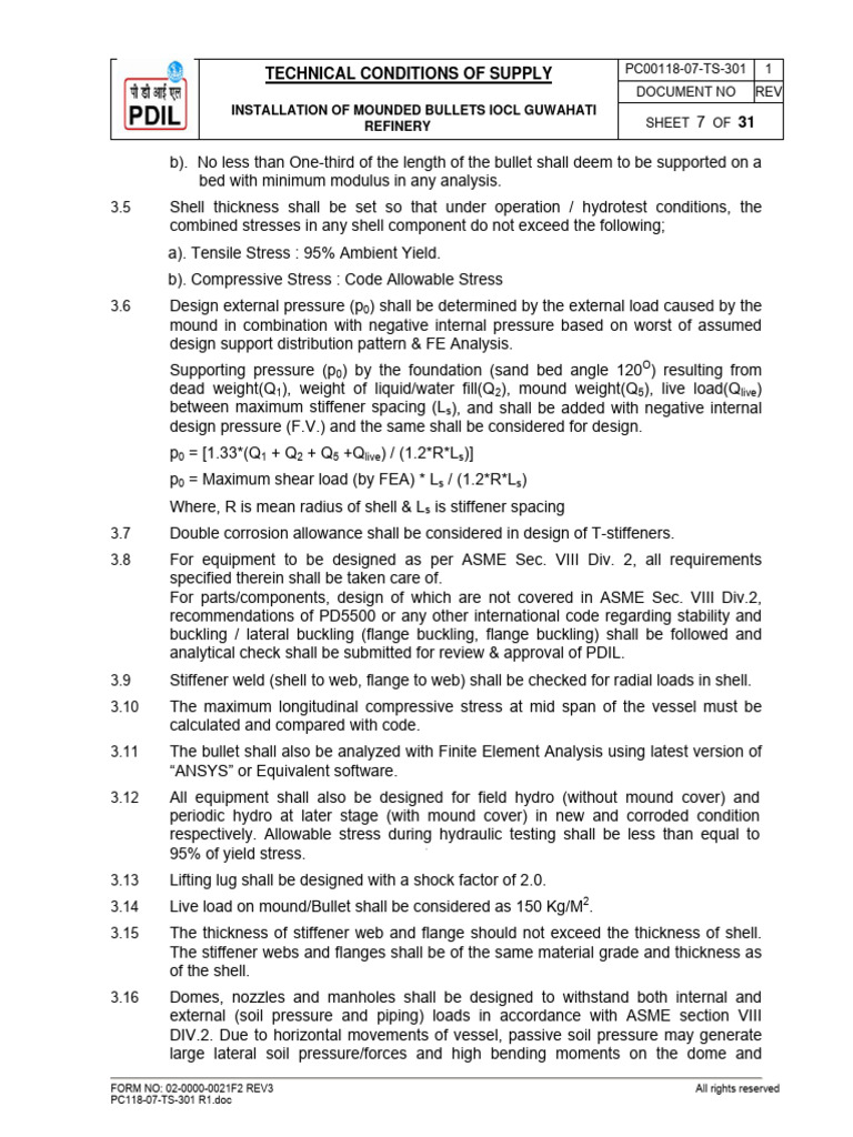 Technical Supply Conditions for IOCL Bullets | PDF | Stress (Mechanics ...