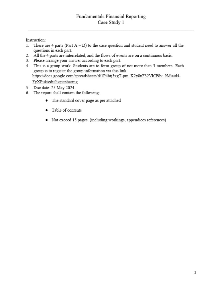 Case Study 1 - Fundamental Financial Reporting | PDF | Debits And ...