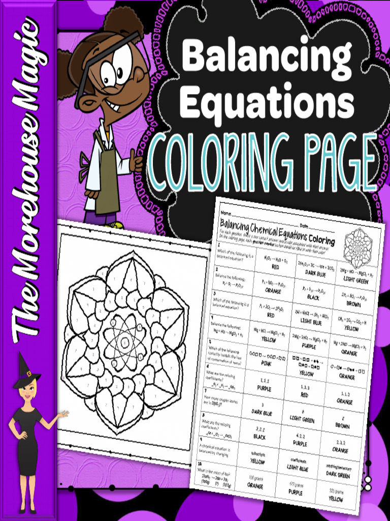 Balancing Chemical Equations Coloring | PDF | Color | Green