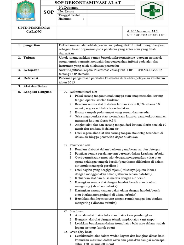 Sop Dekontaminasi Alat 2023 | PDF | Kesehatan Holistik