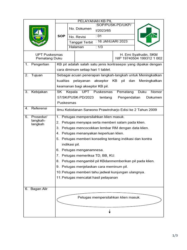 SOP Pelayanan KB Pil | PDF | Pengembangan Diri