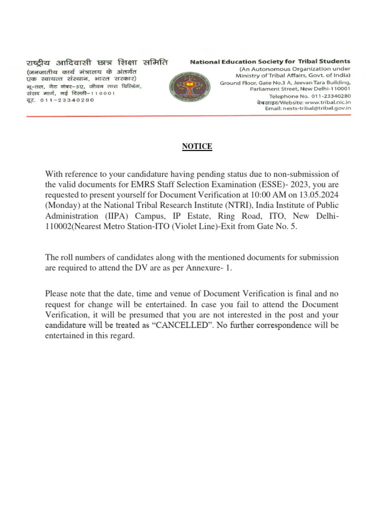 List of Candidates For Submission of Pending Documents For Document ...