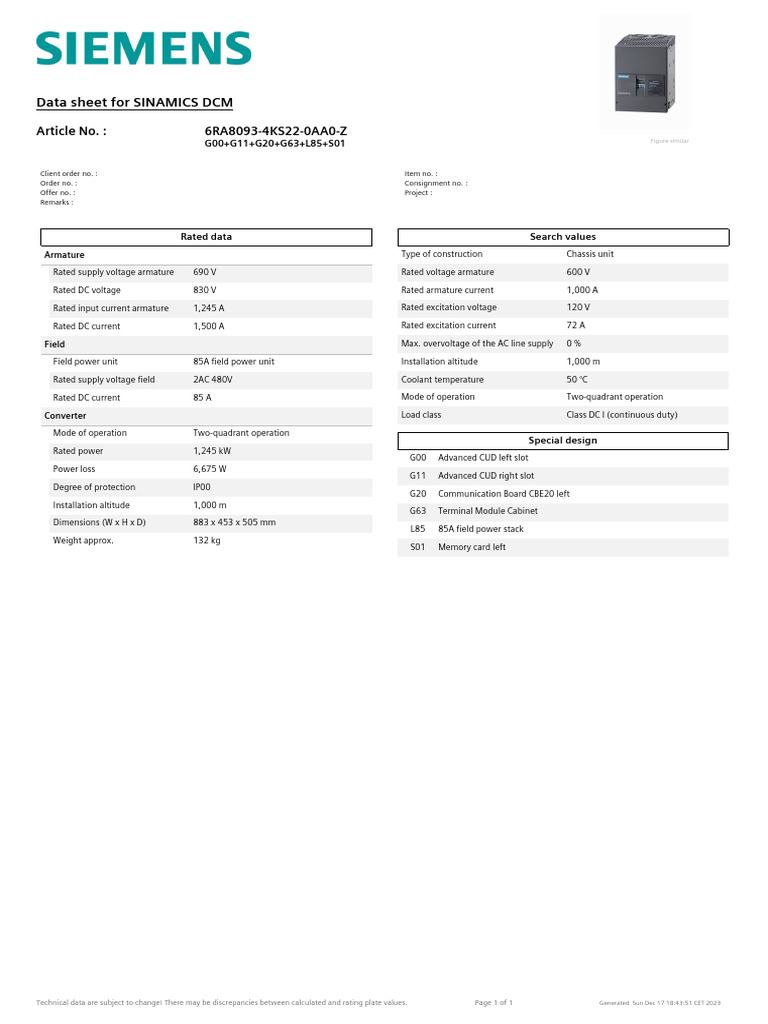 SINAMICS DCM Data Sheet Overview | PDF | Electrical Components | Electronic Engineering