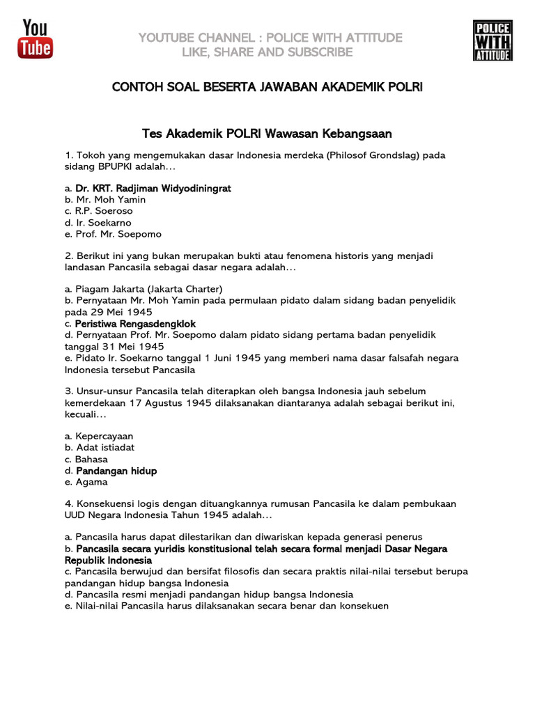 Contoh Soal Tes Akademik Polri | PDF | Ilmu Sosial