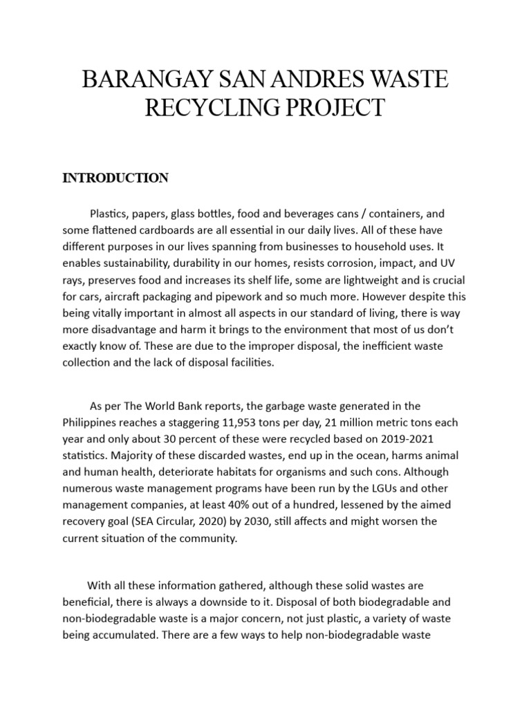 Barangay San Teodoro Waste Recycling Project | Download Free PDF | Air ...