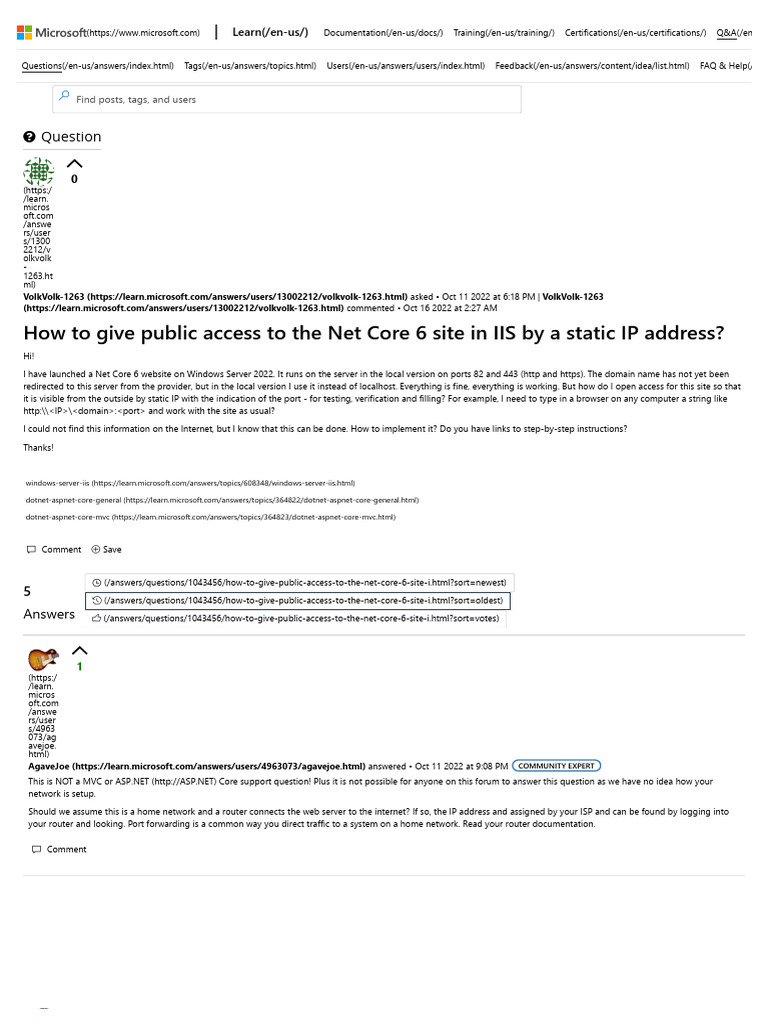 How to give public access to the Net Core 6 site in IIS by a static IP address_ - Microsoft Q&A ...