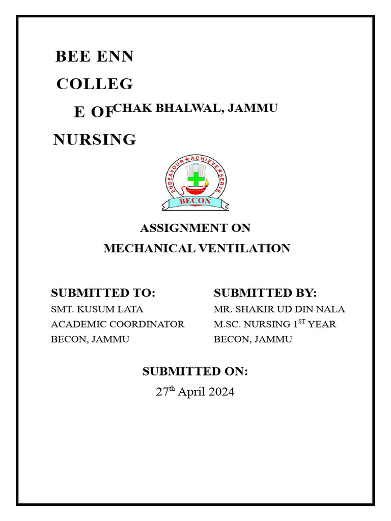 Mechanical Ventilation Assignment | PDF
