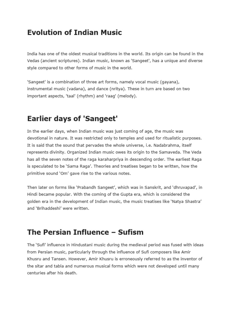 Evolution and Influence of Indian Music | PDF | Musicology | Classical ...