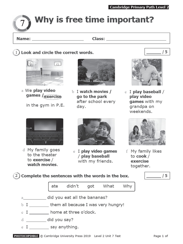 Level 2 Unit 7 Test: Free Time Activities | PDF | Language Arts ...