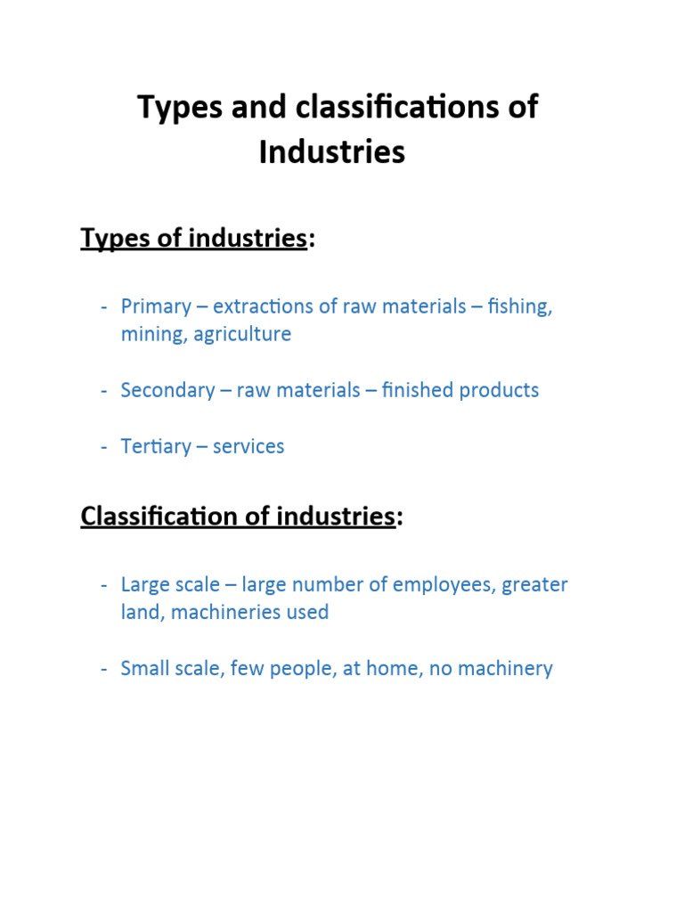 Types and Classifications of Industries - Geo Notes by MYM | PDF