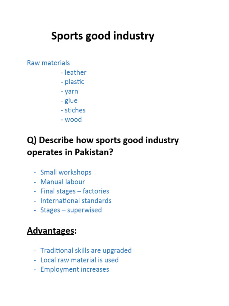 Sports Goods Industry in Pakistan Overview | PDF