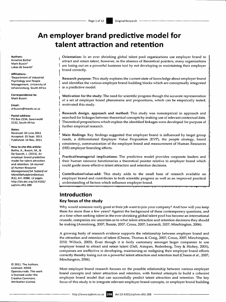 An Employer Brand Predictive Model | PDF | Brand | Employee Retention