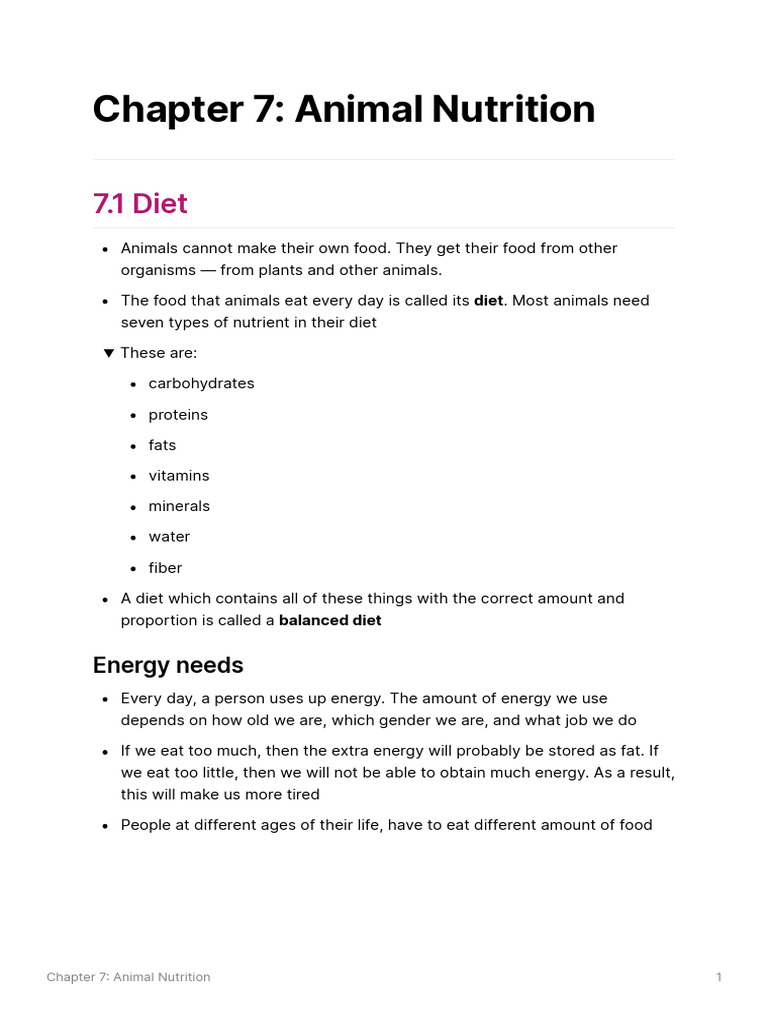 Chapter 7 Animal Nutrition | PDF | Digestion | Stomach