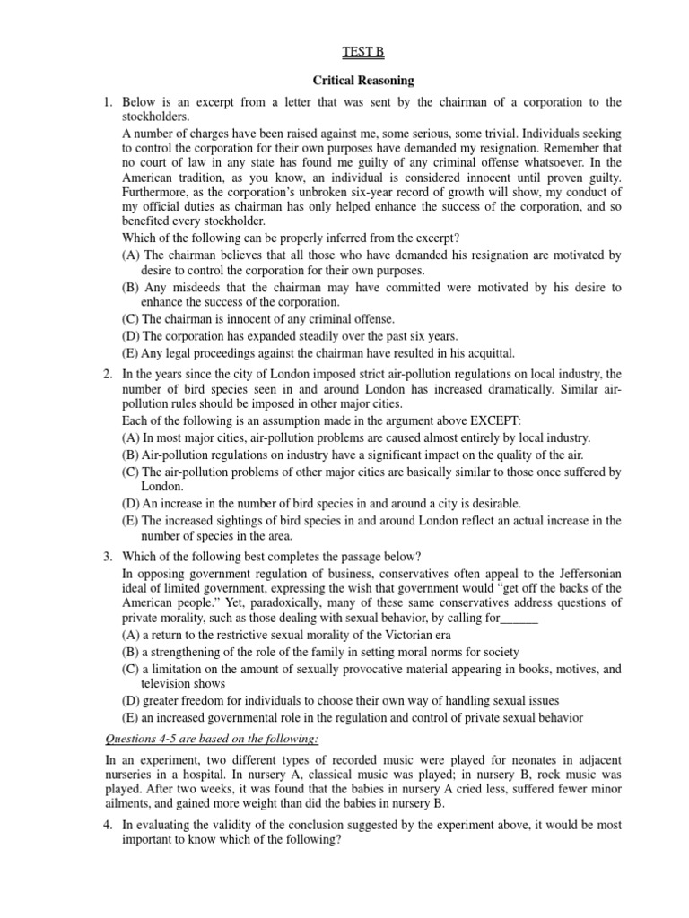 Critical Reasoning Test 2 | PDF | Infants | The United States