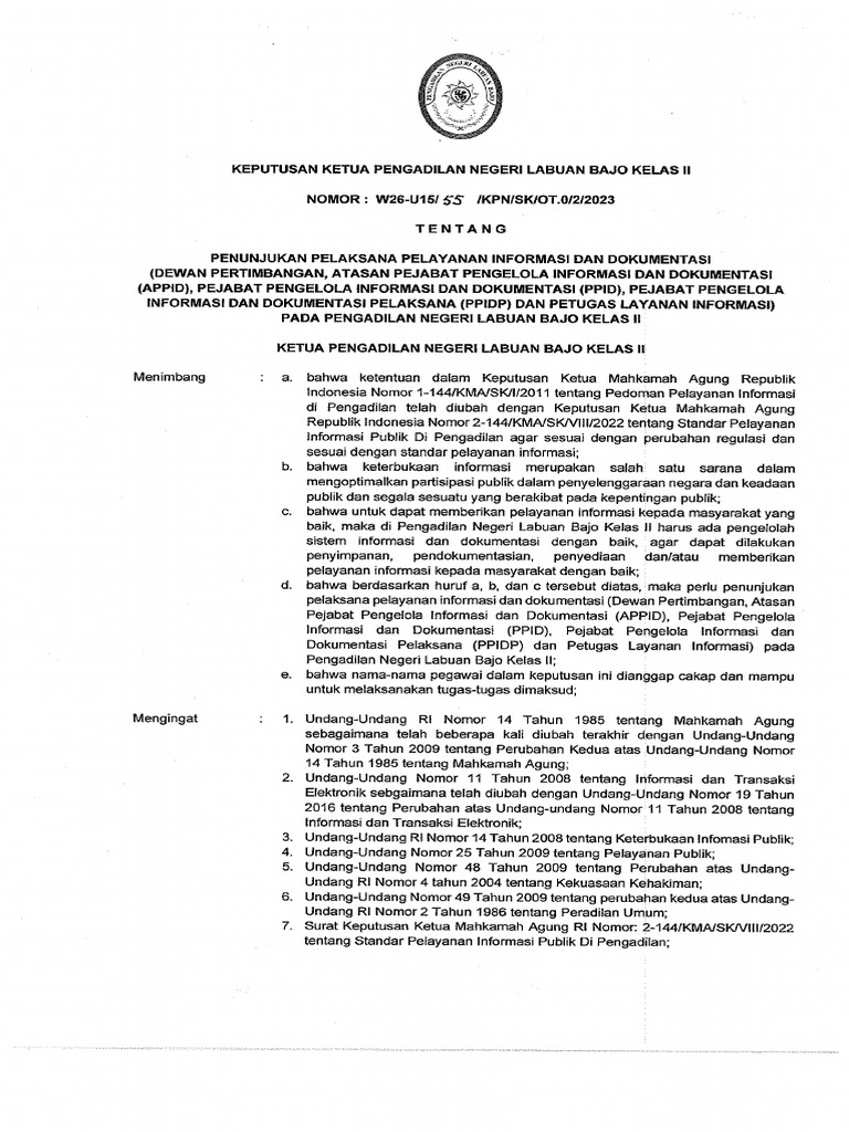 SK PPID Tim Penanganan Pengaduan Operator SIWAS | PDF