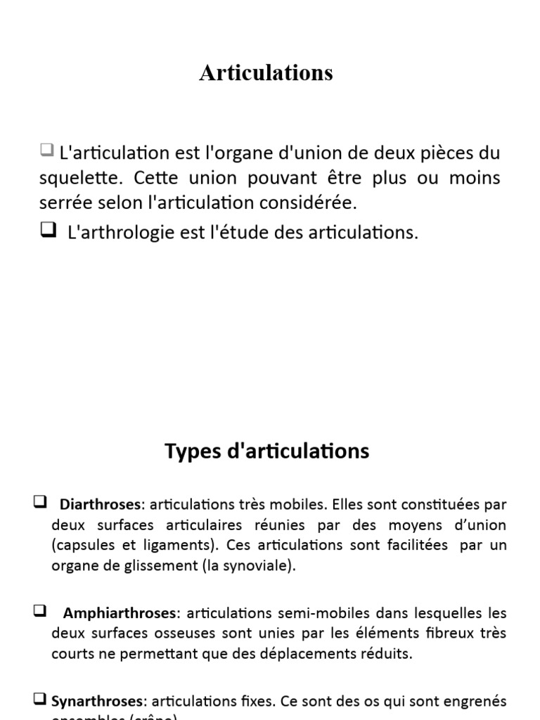 Articulations PP | PDF | Articulation (anatomie) | Anatomie