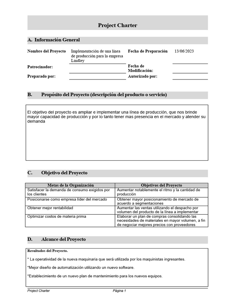 Plantilla_Project_Charter[1] | PDF | Mercado (economía) | Business
