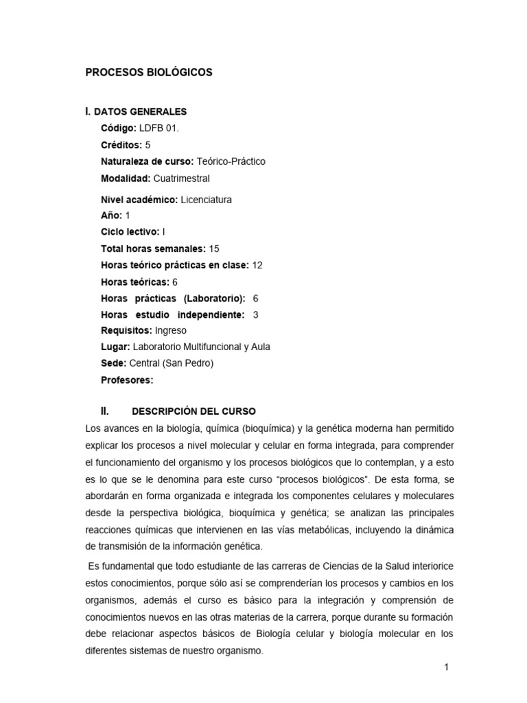 Programa Procesos Biológicos FOOM 1C 2024 | PDF | Metabolismo | Biología Celular)