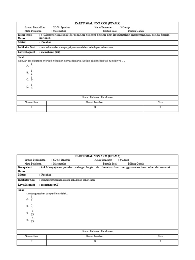 Format Kartu Soal | PDF