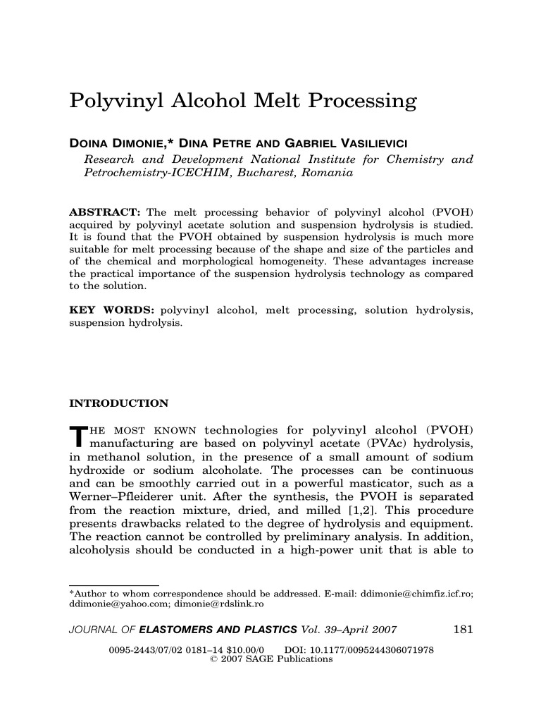 Polyvinyl Alcohol Melt Processing | PDF | Differential Scanning ...