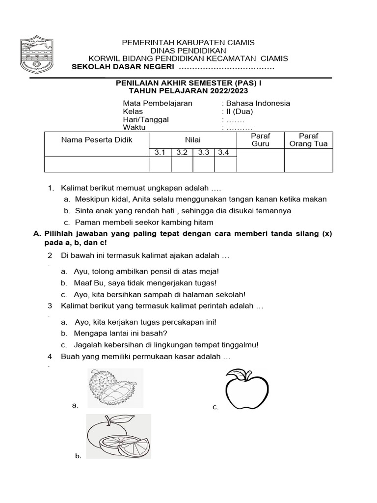 NASKAH SOAL KELAS 2 Revisi1 | PDF