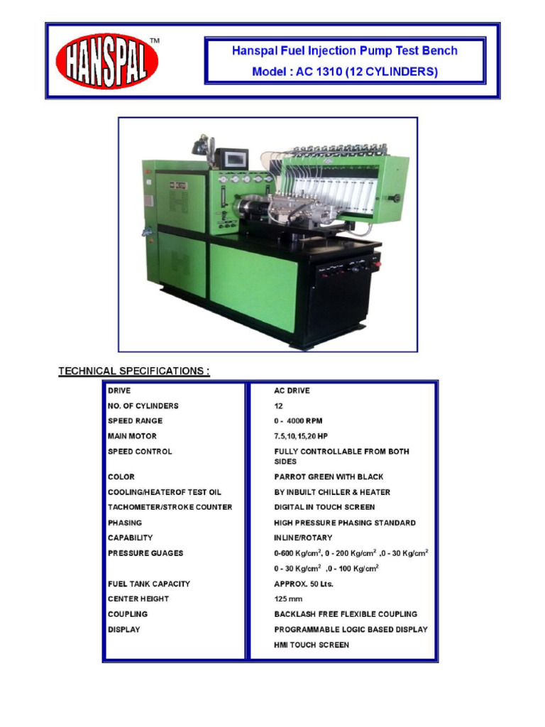 Fuel Injection Pump Test Bench | PDF