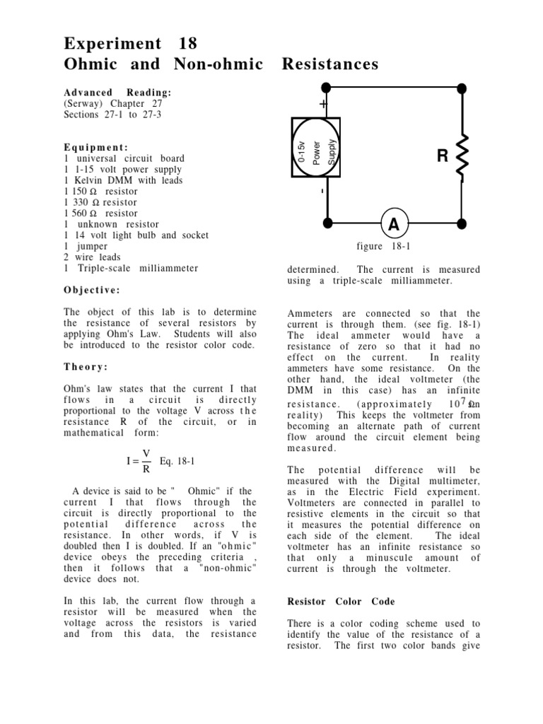 Exp18 Ohms Law Manual | Download Free PDF | Voltage | Resistor