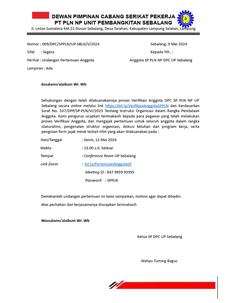 Surat Undangan Pertemuan Anggota Pdf