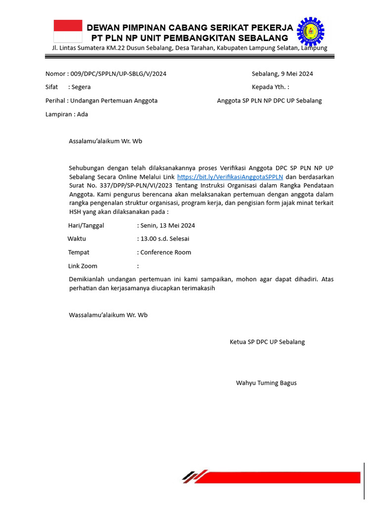 Surat Permohonan Ruangan Conference Rapat Anggota-1 | PDF