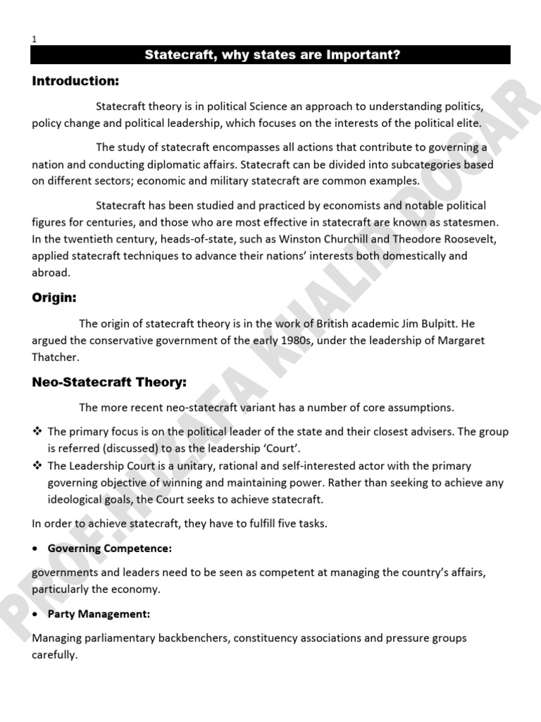 Importance of Statecraft in Governance | PDF | State (Polity) | Public ...
