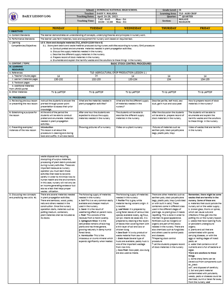 Tle DLL q4 w1 240324105924 A8e513d5 | PDF | Plant Nursery | Soil