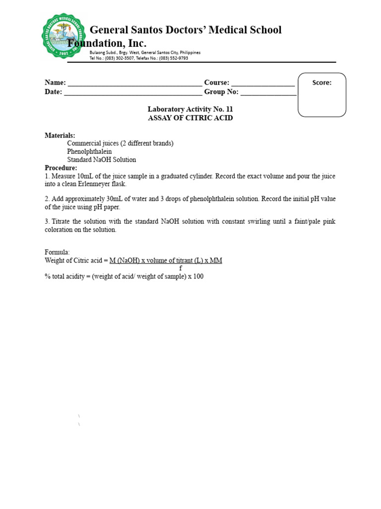Assay of Citric Acid | PDF | Titration | Chemistry