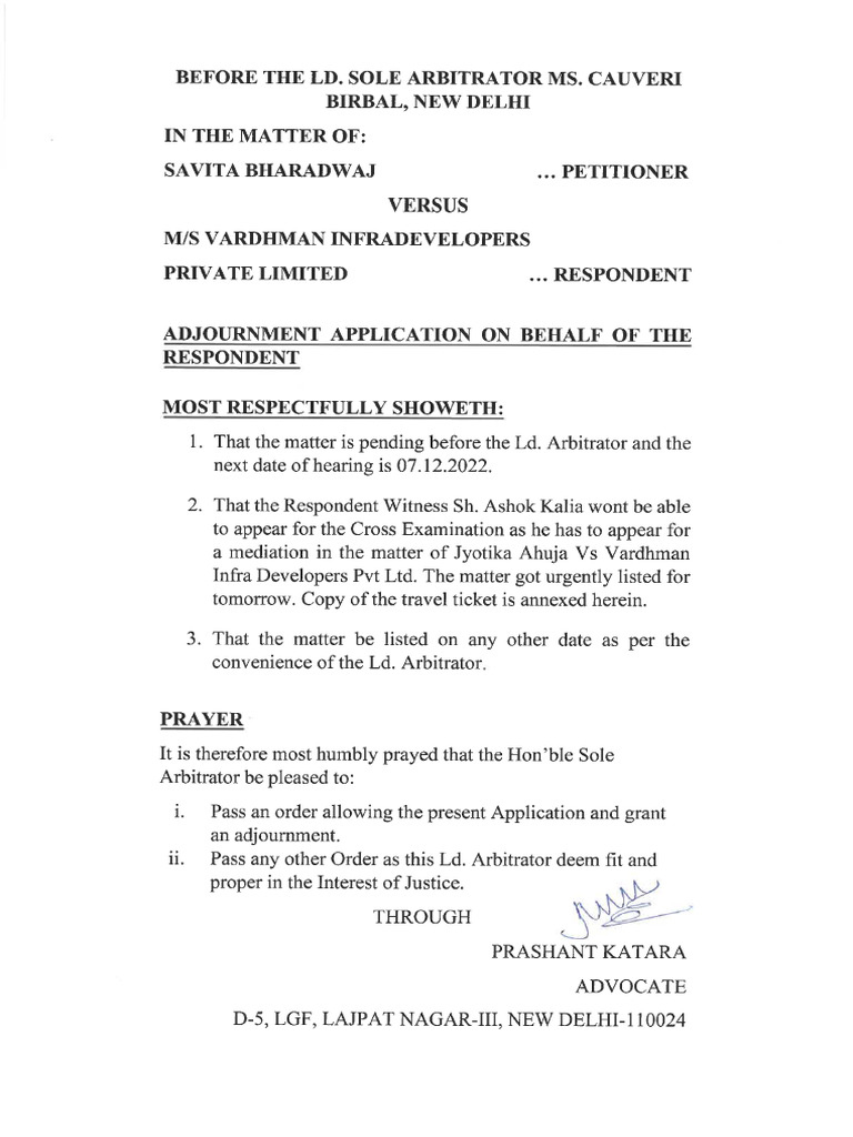 Application For Adjournment | PDF