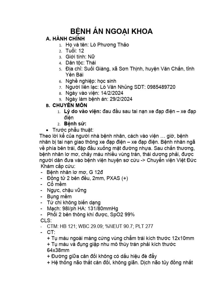 Bệnh Án Ctsn | PDF