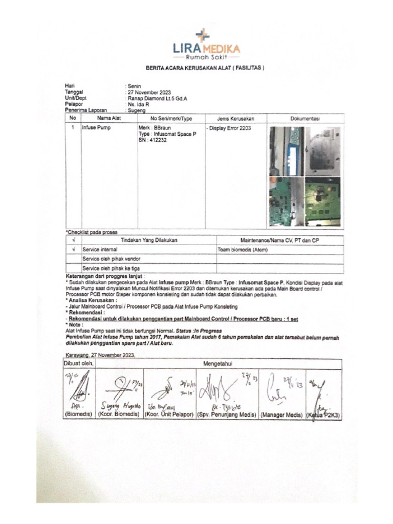 BA Kerusakan Infuse Pump BBraun Diamond | PDF