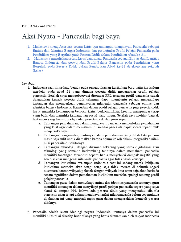 Aksi Nyata - Pancasila Bagi Saya | PDF