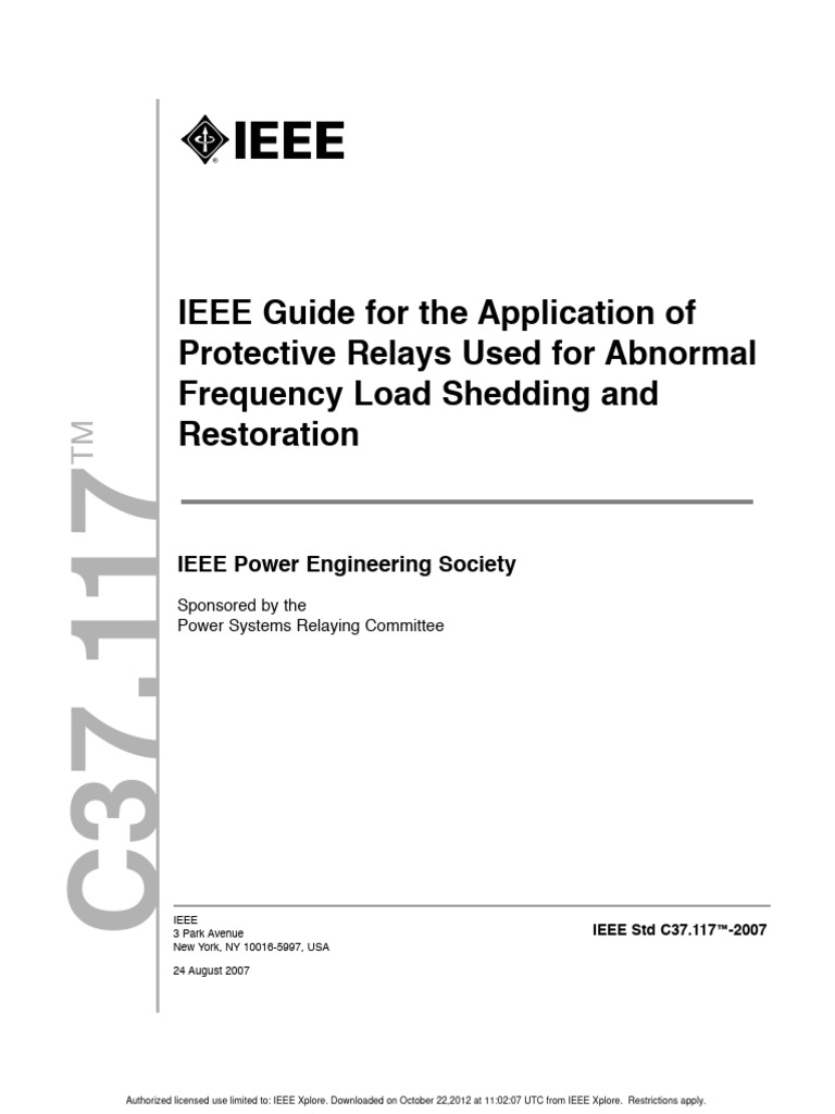 IEEE Guide For Application of Protective Relays Used For Abnormal Frequency Load Shedding and ...